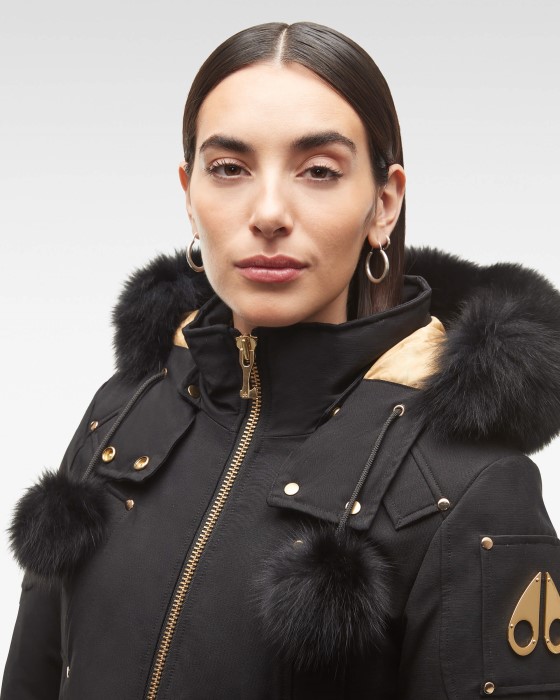 Moose Knuckles Gold Debbie Bomber Neoshear Black/Black Shearling ...